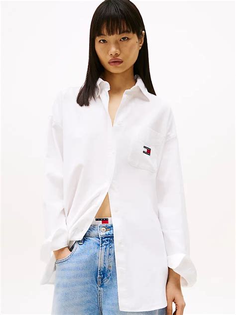 Tommy Badge Oversized Fit Oxford Bluse Weiß Tommy Hilfiger