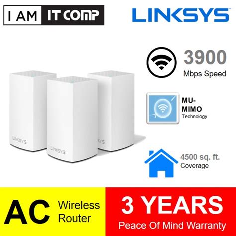 Linksys Velop WHW0103 AH AC3900 Intelligent Mesh WiFi System MU MIMO Router 3 Pack White