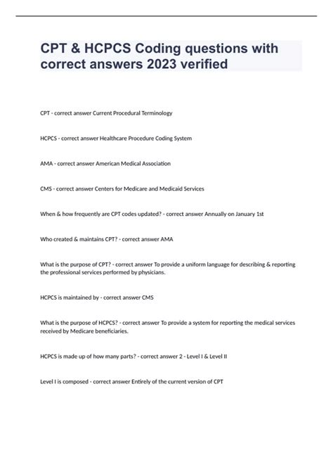 CPT HCPCS Coding Questions With Correct Answers 2023 Verified HCPCS Stuvia US