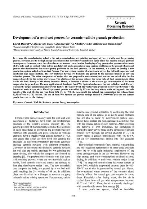 Pdf Ceramic Processing Research Development Of A Semi Wet Process For