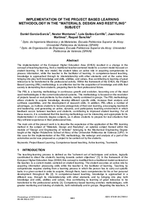 pdf implementation of the project based learning methodology in the
