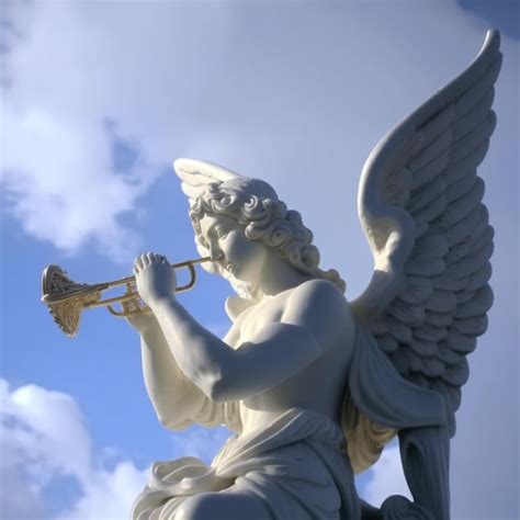 Una estatua de un ángel tocando una trompeta Foto Premium