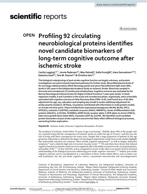Pdf Profiling 92 Circulating Neurobiological Proteins Identifies Novel Candidate Biomarkers Of