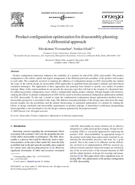 Pdf Product Configuration Optimization For Disassembly Planning A
