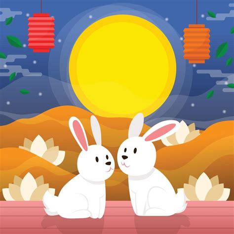 Chuseok Moon And Bunny Background 11123144 Vector Art At Vecteezy