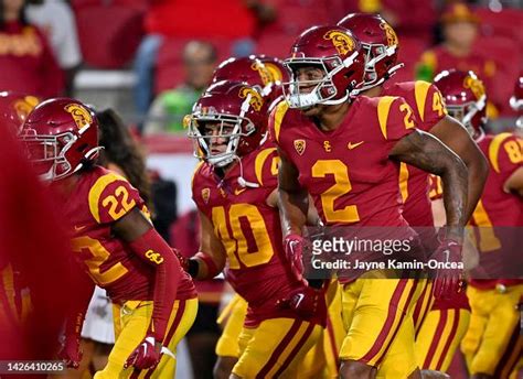 Wide Receiver Brenden Rice Of The Usc Trojans Runs On To The Field