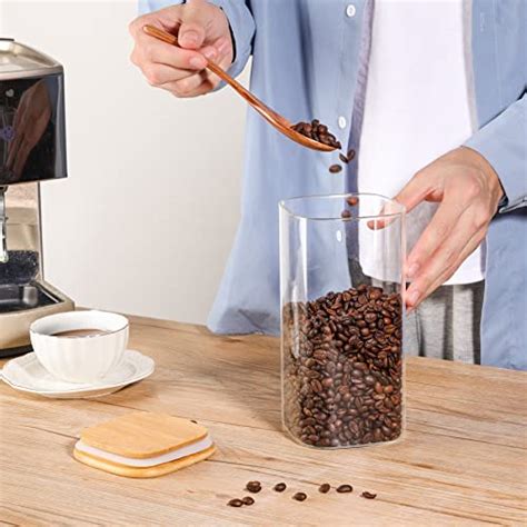 Comsaf Airtight Glass Storage Canister With Wood Lid 50oz Clear Food