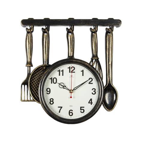 Часы настенные бесшумные Рубин столовые приборы 35х32 5 см черные с золотом Классика купить