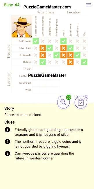 Cross Logic Easy Level 44 Answer Pirate S Treasure Island Puzzle Game Master