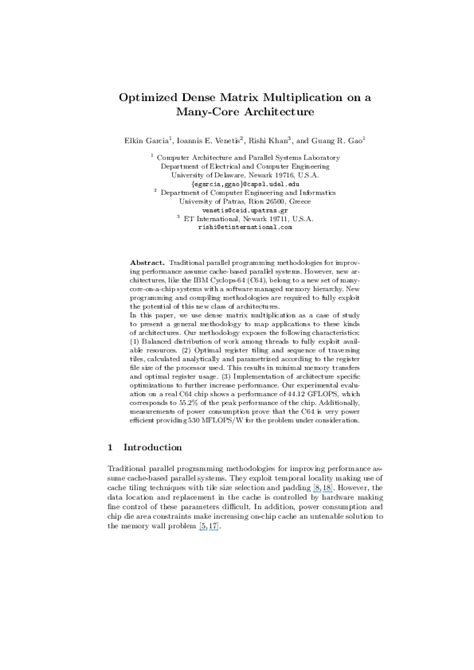 Pdf Optimized Dense Matrix Multiplication On A Many Core Architecture