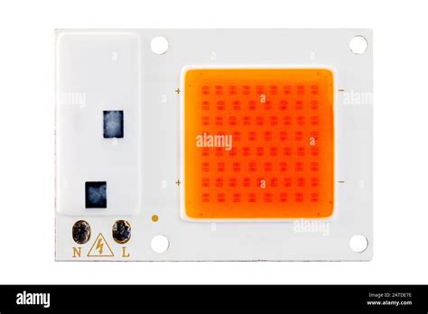 V LED COB Chip On Board Unit Isolated In White Background In Flat Lay Perspective Stock Photo