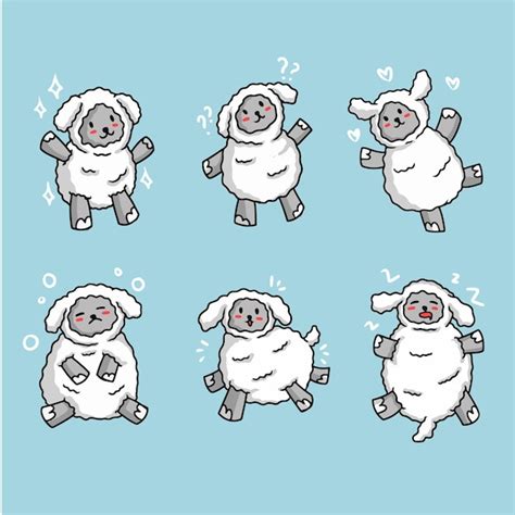 Premium Vector Cute Sheep Set Standing Jumping And Lying Vector