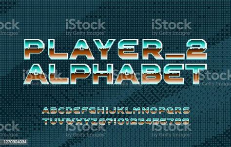 플레이어 2 알파벳 글꼴 픽셀 문자 숫자 및 기호입니다 디지털 배경 문자에 대한 스톡 벡터 아트 및 기타 이미지 문자 복고풍 아케이드 Istock