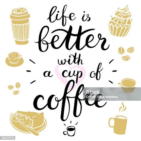 인생은 커피 한 잔 더 가 서 커피입니다 손으로 그린 글자와 벡터 일러스트입니다 브러시 서 예 개념에 대한 스톡 벡터 아트 및 기타 이미지 Istock