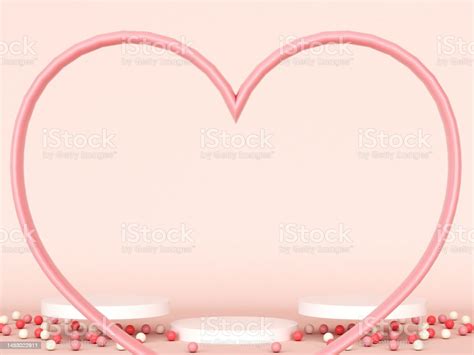 발렌타인 데이 연단 초록 발렌타인 데이 개체와 분홍색 배경이 있는 장면 0명에 대한 스톡 사진 및 기타 이미지 0명