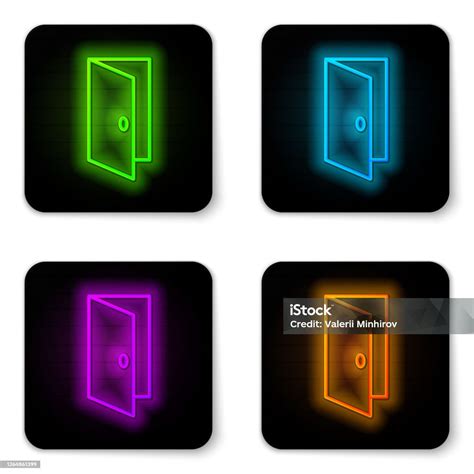 Glowing Neon Line Ikon Pintu Tertutup Terisolasi Pada Latar Belakang