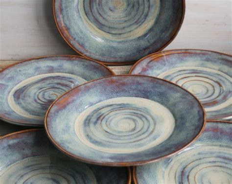 Ceramic Dinnerware Dishes Rustic Earthy Glaze Handmade Set Of Six