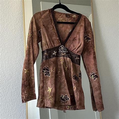 Vintage Semi Sheer Floral Embroidered Brown Tank By Depop