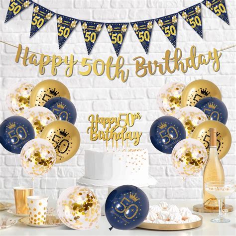 Ayuqi 50th Birthday Decorations Men Blue Gold Happy 50th Birthday