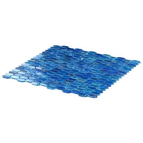 Flicker Iridescent Marine Blue Polished Glass Mosaic Tile