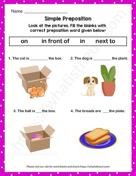 Simple Preposition Worksheet For Grade 1 Exercise 4