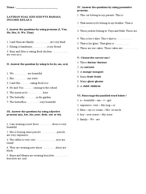 Latihan Soal Pts Binggris Kelas 4 Pdf