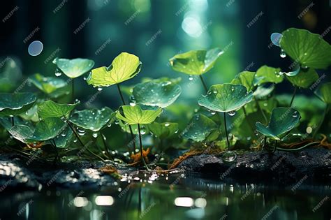Premium Ai Image Lotus Leaves In Gardens Background Generative Ai