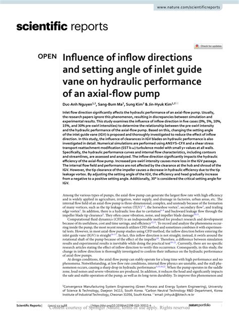 PDF Influence Of Inflow Directions And Setting Angle Of Inlet Guide Vane On Hydraulic