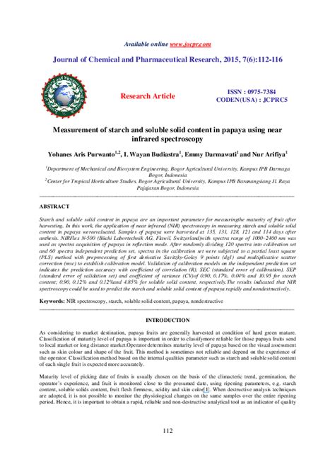 Pdf Measurement Of Starch And Soluble Solid Content In Papaya Using Near Infrared Spectroscopy