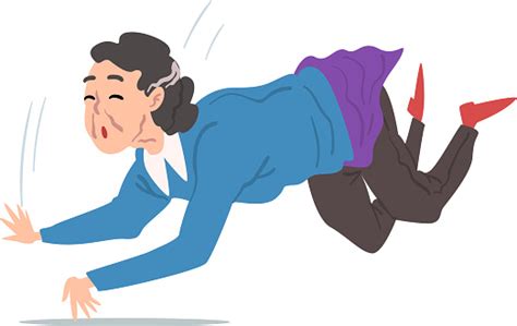 노인 여성 떨어지는 아래로 은퇴 한 사람이 그녀의 무릎에 떨어지는 사고 고통과 부상 만화 스타일 벡터 그림 흰색 배경 노인에