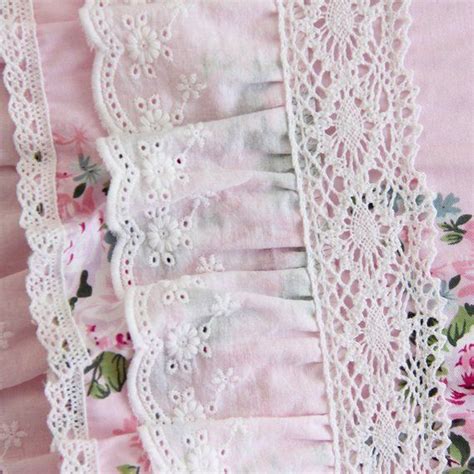 Pink Roses Cotton Ruffle Cotton Eyelet Lace Pillow Sham Pillowcase