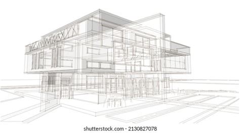 Modern House Sketch Architectural 3d Rendering Stock Illustration