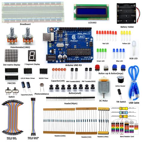 adeept super starter kit for arduino uno r3 lcd1602 breadboad dc motor starter beginner kit