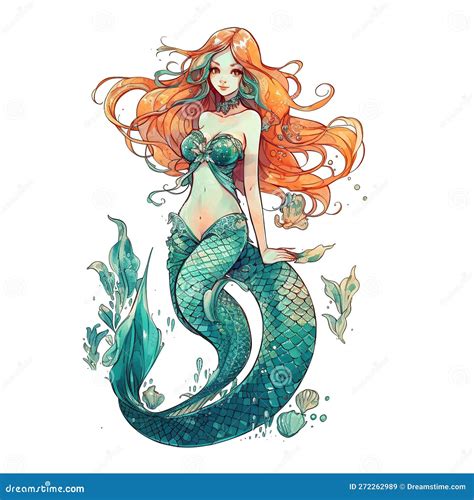 Underwater Fantasy World Beautiful Mermaid With Tail In Ocean Created
