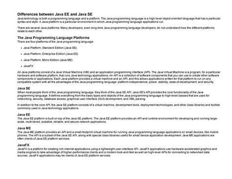 differences between java ee and java se the java programming language