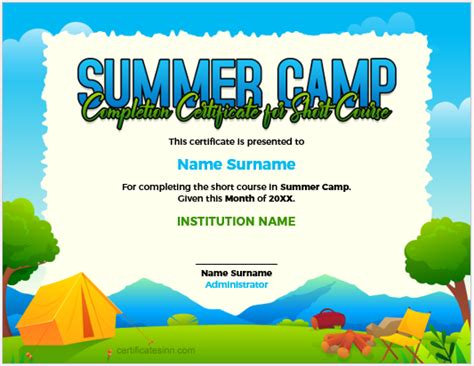 Summer Camp Completion Certificates For Short Courses 5