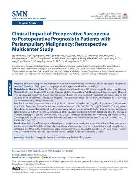 Pdf Clinical Impact Of Preoperative Sarcopenia To Postoperative
