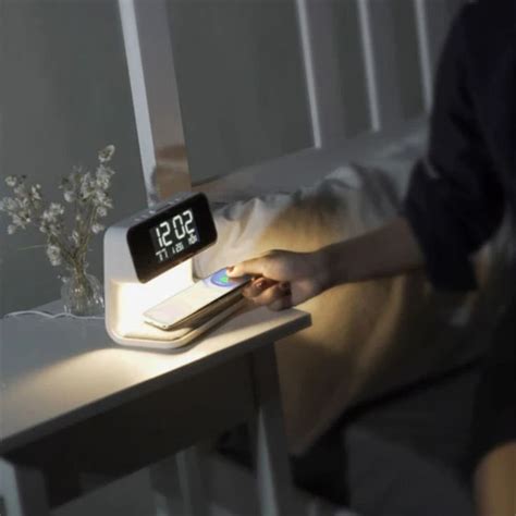 Creative 3 In 1 Bedside Lamp Wireless Charging Lcd Screen Alarm Clock