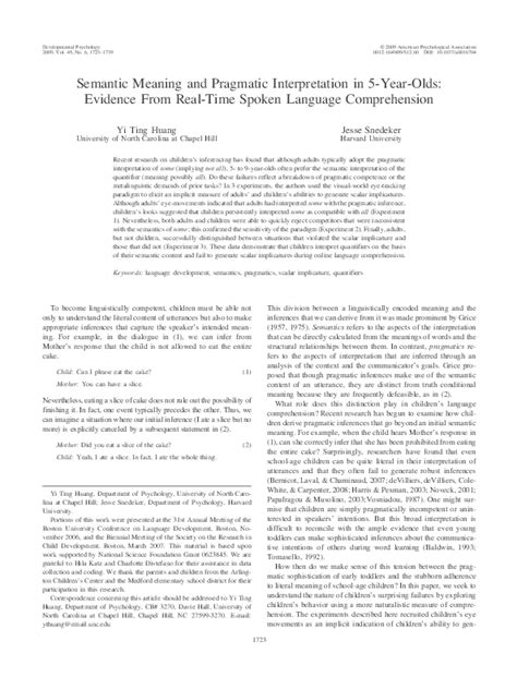 Pdf Semantic Meaning And Pragmatic Interpretation In 5 Year Olds