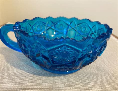 Vintage Blue Carnival Glass Bowl With Handle Etsy