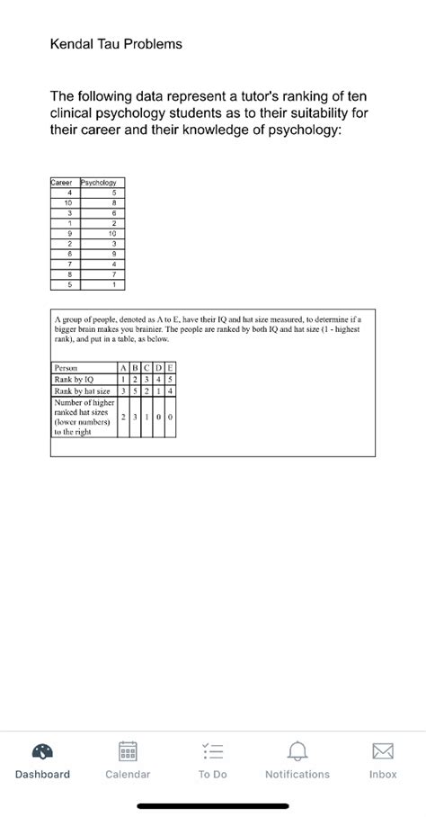 Solved Use Kendall Tau Statistic Method To Solve The Two