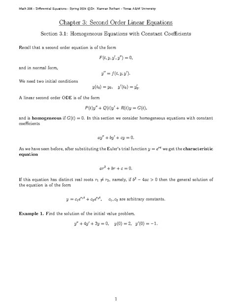 3 Diff Eq Notes For Reihmani Class Math 308 Differential