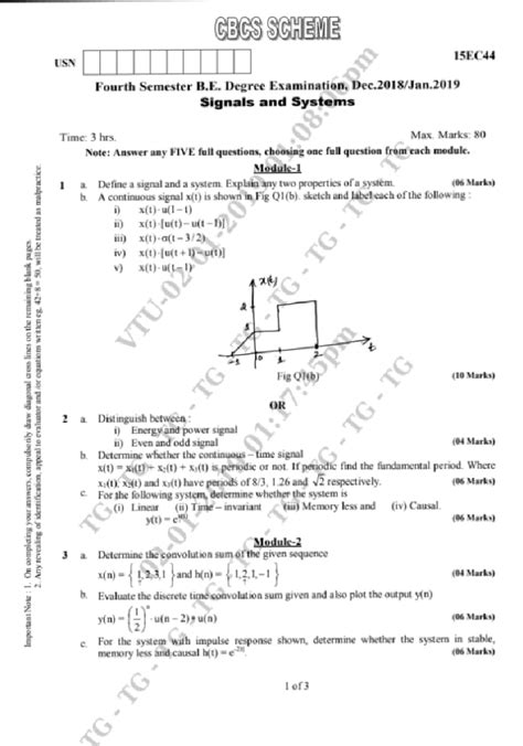 Signal And Systems Qsns Gbgssgheme 15ec Fourth Semester B Degree Examination Decjan