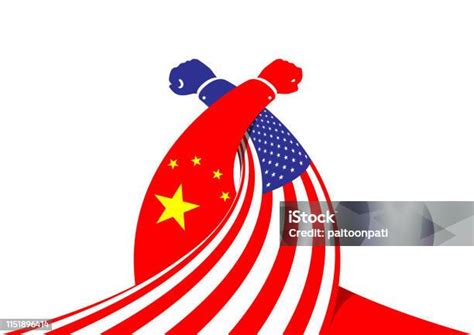 팔 레슬링 사업 손 미국과 중국 국기 무역 전쟁 및 세금 위기 개념 디자인 그림 흰색 배경에 고립 된 복사 공간 벡터 Eps 10 경제에 대한 스톡 벡터 아트 및 기타