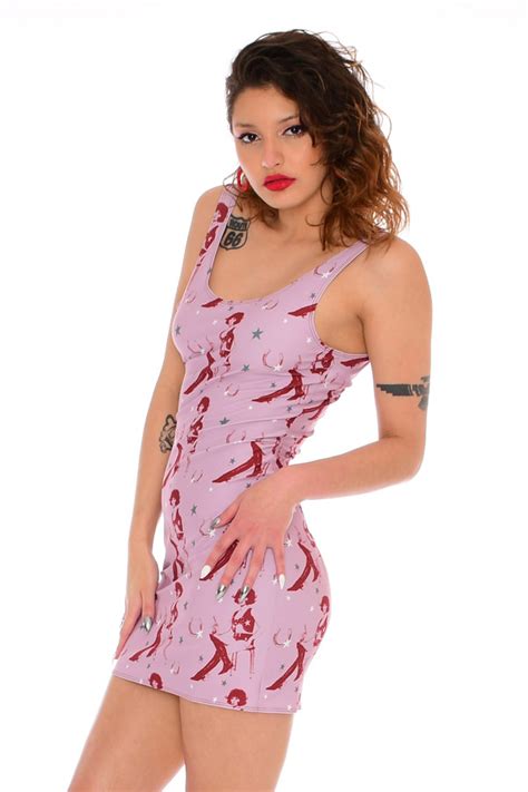 Tina 80s Pink Vintage Cowgirl Bodycon Tank Dress Gitty Up Cowgirl