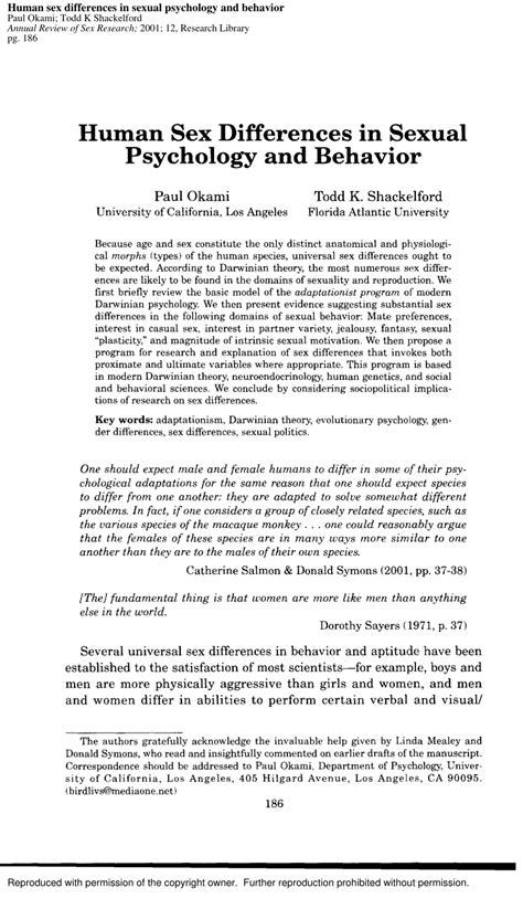 Pdf Human Sex Differences In Sexual Psychology And Behavior