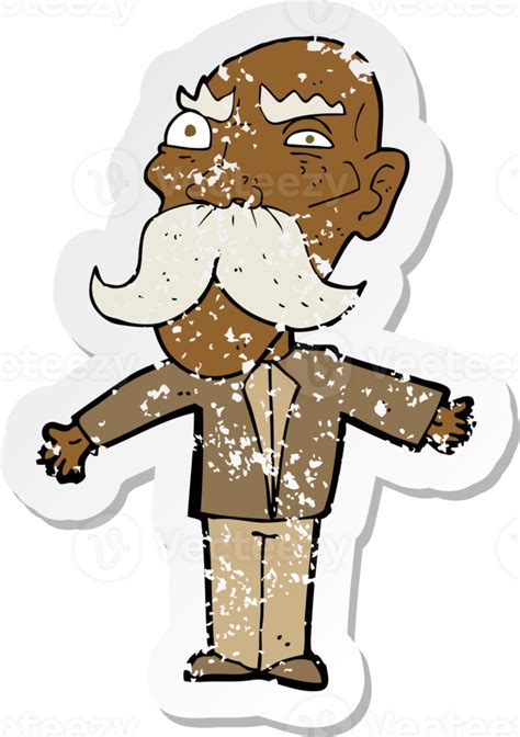 Pegatina Retro Angustiada De Un Anciano Enojado De Dibujos Animados