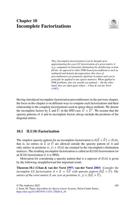Pdf Incomplete Factorizations