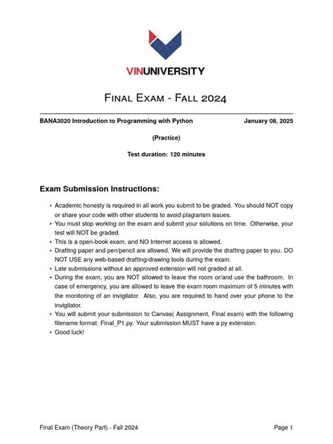 Intro To Programming With Python Final Exam Practice Fall 2024 Pdf Matrix Mathematics