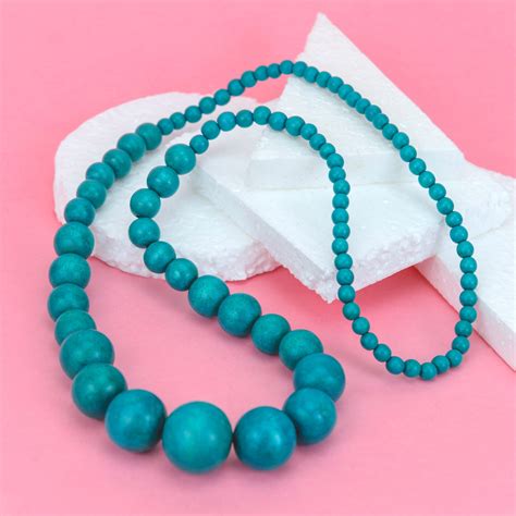 Turquoise Lola Long Graduated Wooden Beads Necklace Cool Coconut